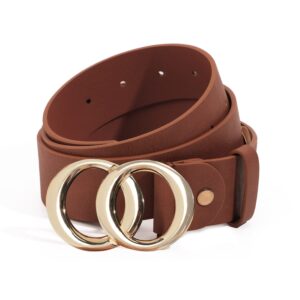 STRSTAR Women's Leather Belts Faux Leather Belt for Jeans Pants Dress, Fashion Gold Buckle Double Ring Belt Women