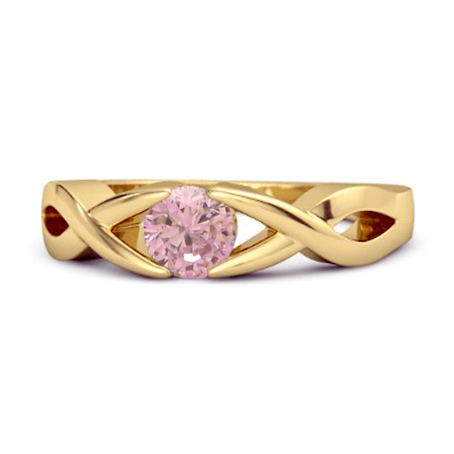 MOONEYE Multi Choice Your Gemstone 925 Sterling Silver 3.00 MM Round Yellow Gold Plated Stackable Women Ring (10, pink-topaz)