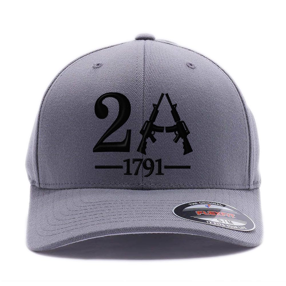 Flexfit 2A 1791 hat - Protect The 2nd Amendment Flexfit - Custom Embroidered Flexfit hat (Grey, Small-Medium)