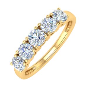 1 carat 5-stone diamond wedding band ring in 14k yellow gold (ring size 6.75) - igi certified