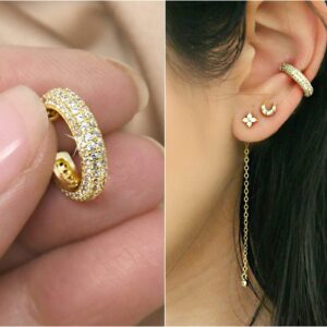 AnnBabic Ear Cuffs for Women - CZ Paved Hoop Conch Cuff Earrings for Ladies Men - Sparkle Rhinestones Clip On Wrap Earrings Non Pierced