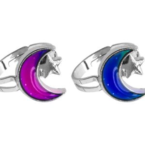 swqfzki 2 PCS Moon and Star Mood Rings Adjustable Color Changing Finger Ring for Women Girls