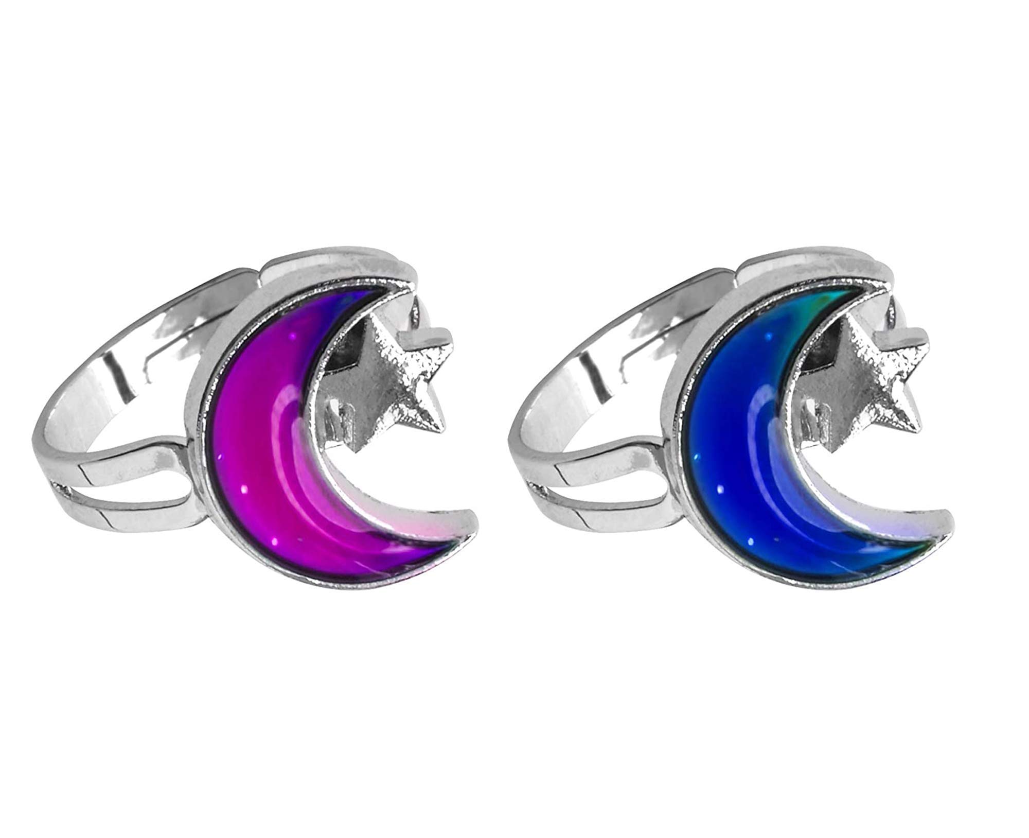 swqfzki 2 PCS Moon and Star Mood Rings Adjustable Color Changing Finger Ring for Women Girls