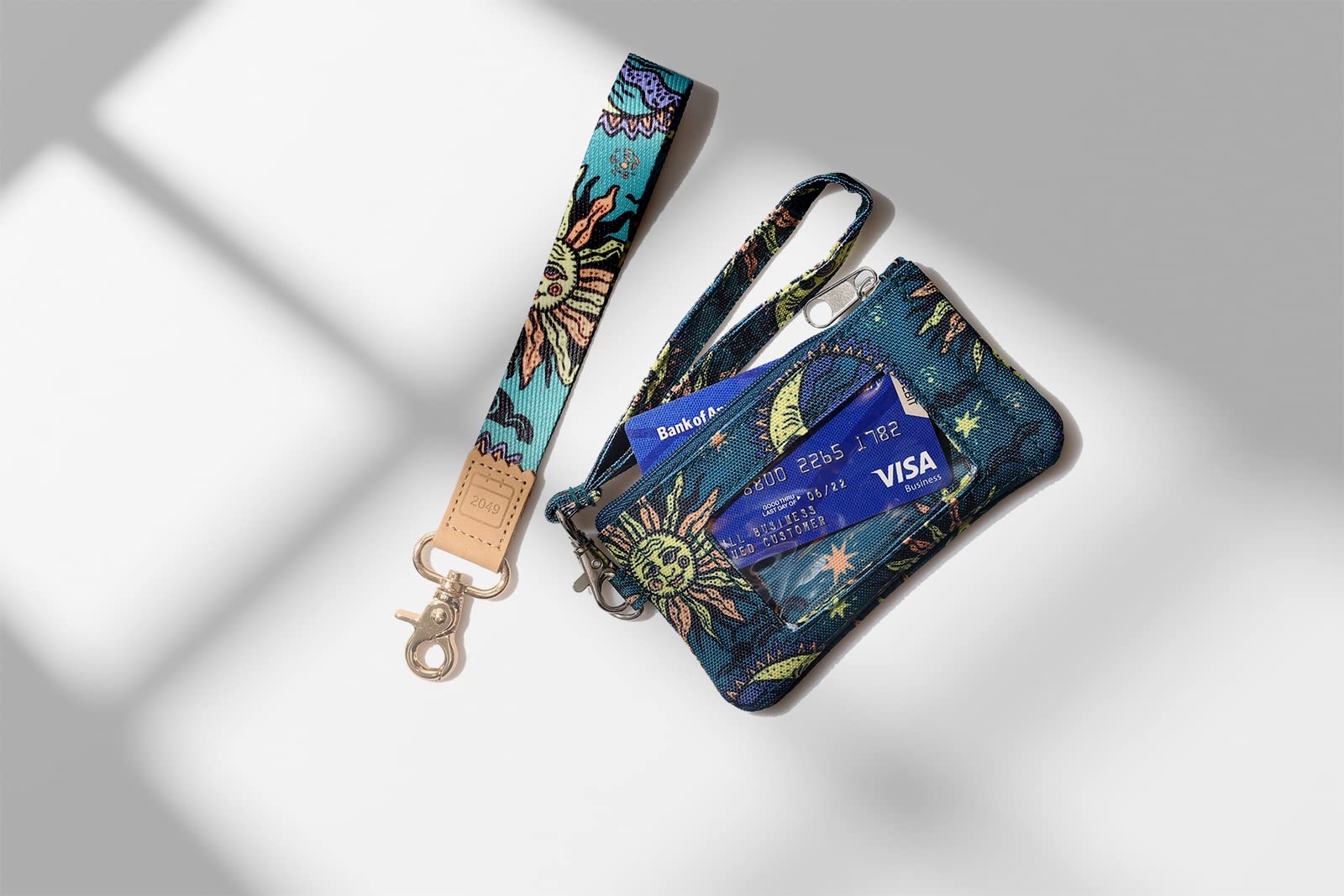 surfer id case wallet for women for lanyards, Zip Driver Licence Holder((Sun Moon)