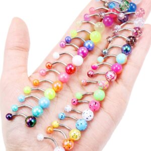 Boernfnso Belly button Rings 14g Plastic Belly Button Rings 35PCS Surgical Steel Belly Button Piercing Kit Cute Belly Button Rings Snake Belly Button Rings Banana Piercing Curved Barbell Jewelry 10mm