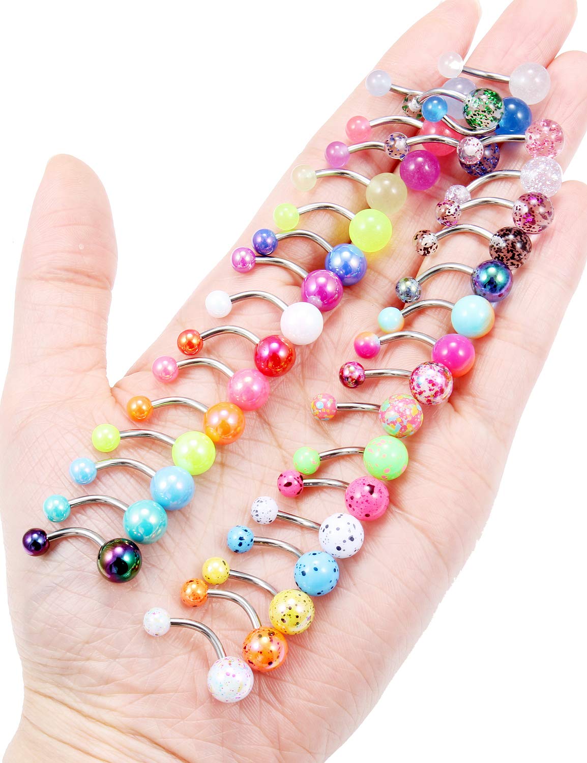 Boernfnso Belly button Rings 14g Plastic Belly Button Rings 35PCS Surgical Steel Belly Button Piercing Kit Cute Belly Button Rings Snake Belly Button Rings Banana Piercing Curved Barbell Jewelry 10mm