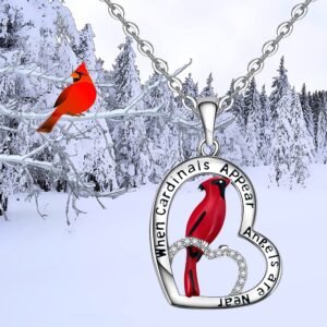 Red Cardinal Bird Pendant Necklace Inspirational Memorial Jewelry Sterling Silver Cardinal Appear When Angels Are Near Sympathy Spiritual Gifts for Women Loss of Loved One