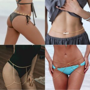 10 Pieces Belly Waist Chain Bikini Waist Chain Summer Beach Hip Retro Waist Belt Chains Body Jewelry Set for Women Girls, Gold