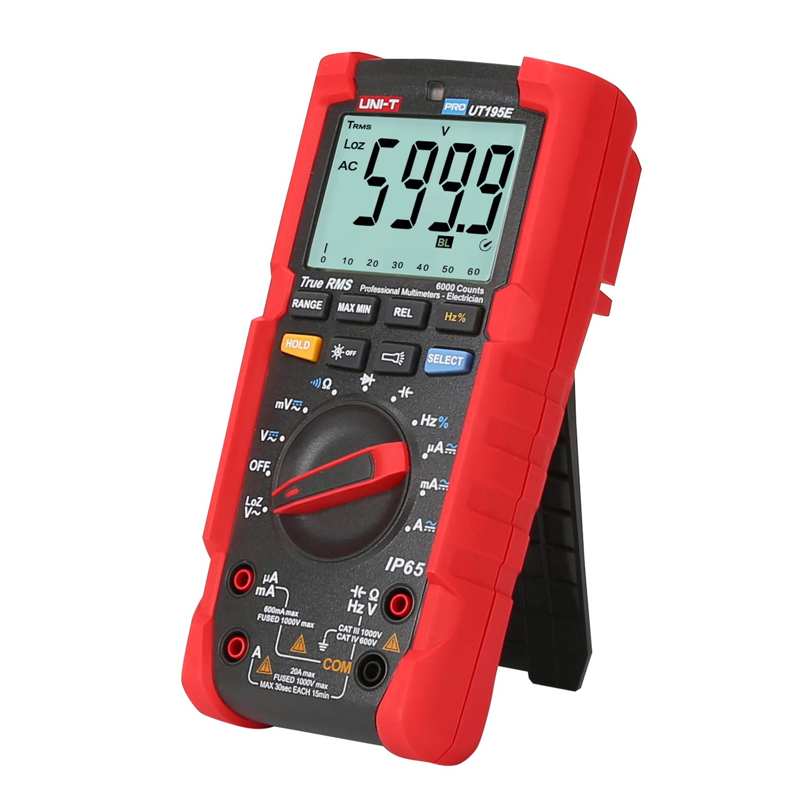 UNI-T UT195E Industrial Digital Multimeter (IP65, 2M Drop Test) True RMS 6000 Counts AC DC Voltage Current LOZ ACV Resistance Capacitance Frequency Duty Cycle Diode Continuity Test Auto/Manual Range