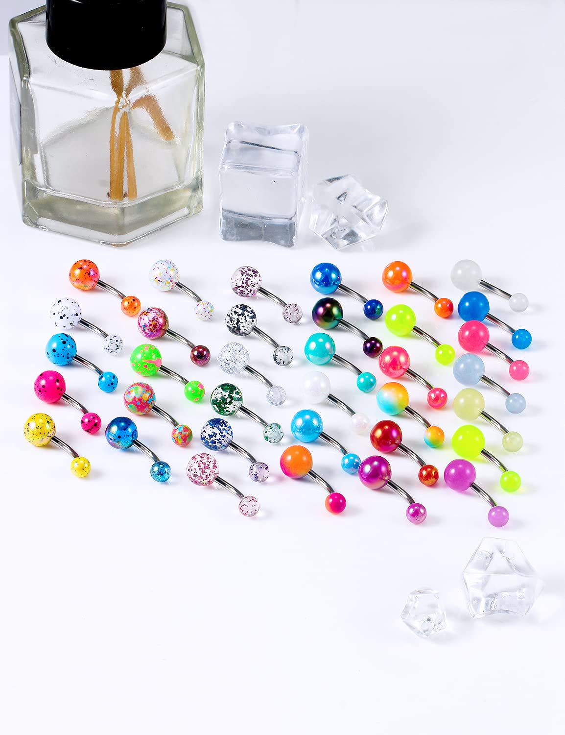 Boernfnso Belly button Rings 14g Plastic Belly Button Rings 35PCS Surgical Steel Belly Button Piercing Kit Cute Belly Button Rings Snake Belly Button Rings Banana Piercing Curved Barbell Jewelry 10mm