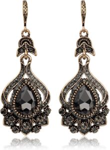 gold plated vintage black and grey dangle earrings for women crystals cubic zirconia dangle drop earrings