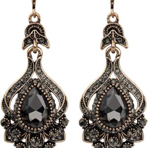 Gold Plated Vintage Black and Grey Dangle Earrings for Women Crystals Cubic Zirconia Dangle Drop Earrings