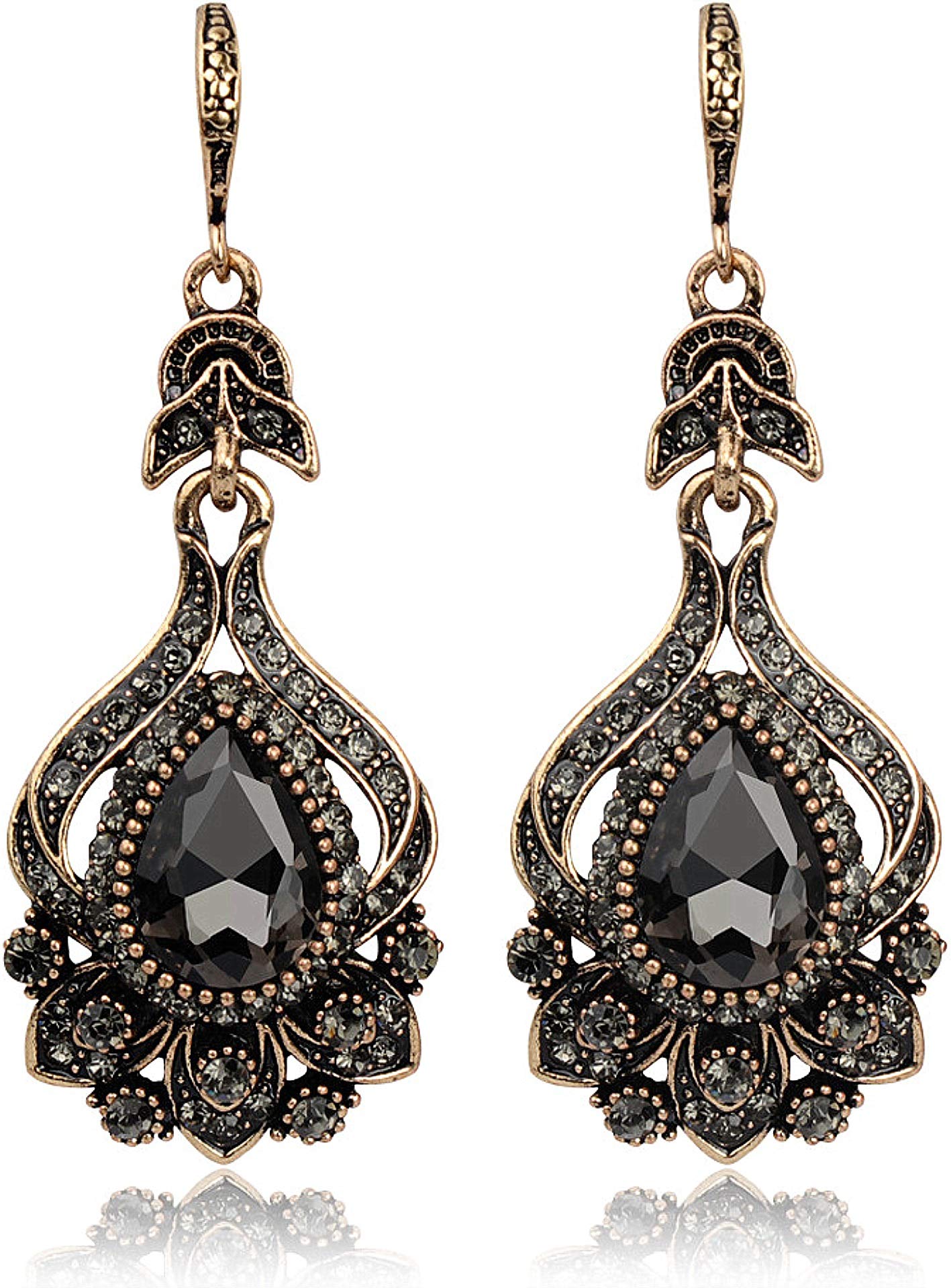 Gold Plated Vintage Black and Grey Dangle Earrings for Women Crystals Cubic Zirconia Dangle Drop Earrings