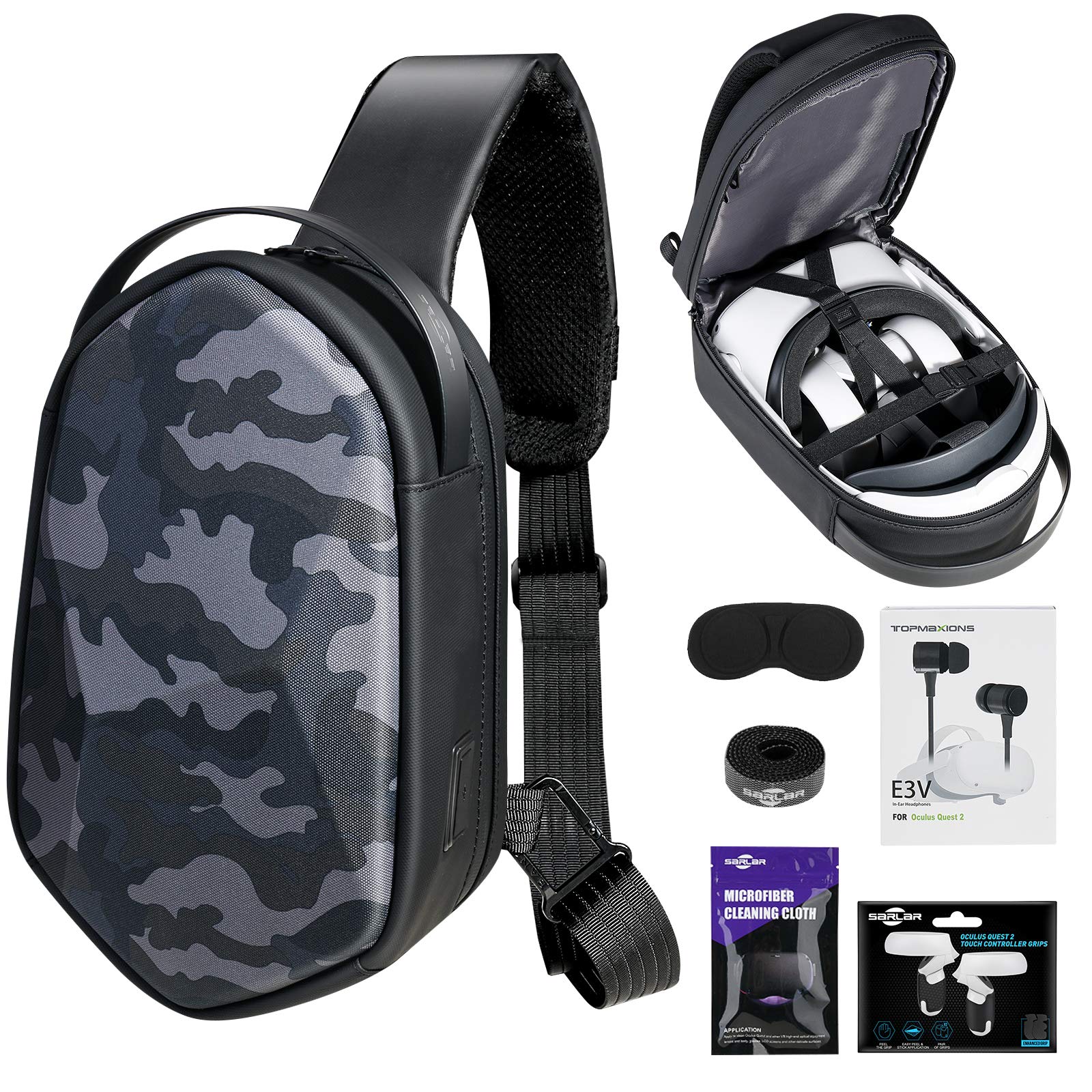 SARLAR Hard Chest Shoulder Backpack for Oculus Quest 2 VR Gaming Headset and Touch Controller Aessories, Includes Accessories Such as in-Ear Headphones