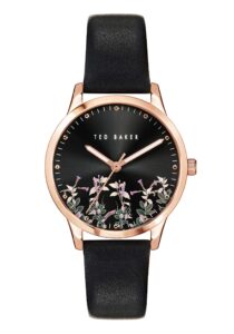 ted baker fitzrovia jardin ladies black leather strap watch (model: bkpfzf0049i)