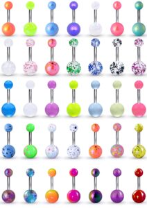 boernfnso belly button rings 14g plastic belly button rings 35pcs surgical steel belly button piercing kit cute belly button rings snake belly button rings banana piercing curved barbell jewelry 10mm