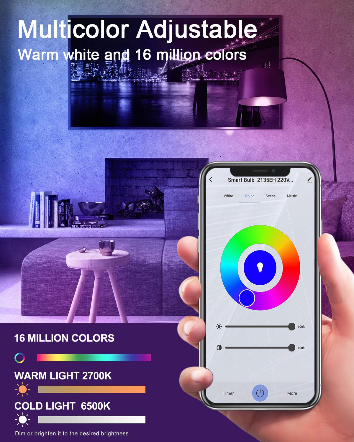 DOGAIN Smart Light Bulbs E26 Base A15 LED RGB Dimmable Color Changing Light Bulb Compatible with Alexa Google Home WiFi Multicolor Lights 6W (40W Equivalent) 500LM (Only 2.4GHz) 4 Pack