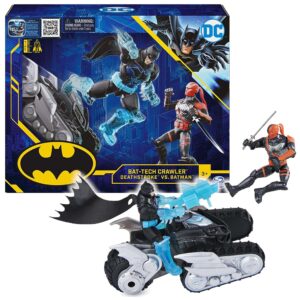 dc comics batman bat-tech crawler with 4-inch exclusive deathstroke and batman action figures, includes 12 accessories, kids toys for boys ages 3 and up