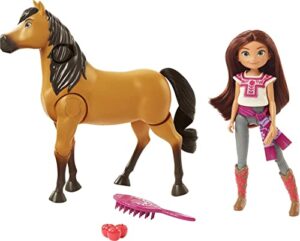 mattel spirit untamed lucky doll & spirit horse figure, ride together playset & 2 accessories, doll "jumps" & "rides" on walking horse