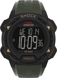 timex men's expedition base shock 45mm watch – black resin case green resin strap