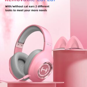 HECATE by Edifier G2 II Pink Gaming Headset, USB Wired Pink Gaming Headphones with Cat Ear for PC/MAC/PS4/PS5, 7.1 Surround Sound, Detachable Cat Ear and Noise Cancelling Microphone, LED RGB Lighting