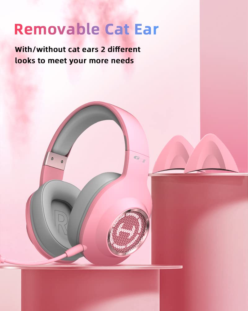 HECATE by Edifier G2 II Pink Gaming Headset, USB Wired Pink Gaming Headphones with Cat Ear for PC/MAC/PS4/PS5, 7.1 Surround Sound, Detachable Cat Ear and Noise Cancelling Microphone, LED RGB Lighting