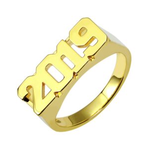 AILIN 925 Sterling Silver/Brass Name Ring Personalized Year Initial Statement Rings Gold/Rose Gold Color Party Birthday Jewelry With Gifts Box For Men Women