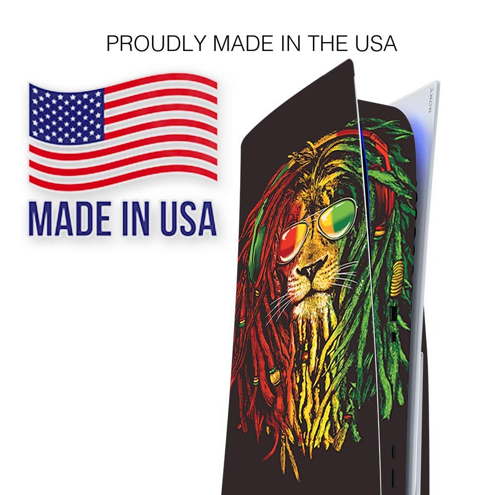 ITS A Skin Skins Compatible with Sony Playstation 5 Console Disc Edition - Protective Decal Overlay Stickers wrap Cover - Rasta Dread Lion Irie