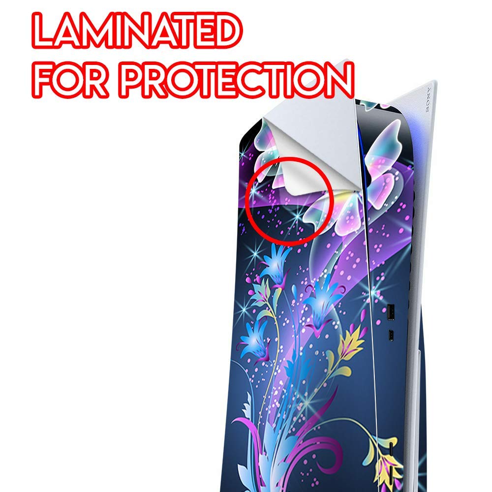 ITS A Skin Skins Compatible with Sony Playstation 5 Console Disc Edition - Protective Decal Overlay Stickers wrap Cover - Glowing Butterflies in Flight