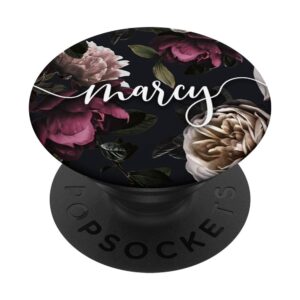 marcy - elegant floral rose & peony personalized name popsockets popgrip: swappable grip for phones & tablets