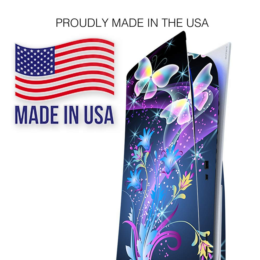 ITS A Skin Skins Compatible with Sony Playstation 5 Console Disc Edition - Protective Decal Overlay Stickers wrap Cover - Glowing Butterflies in Flight