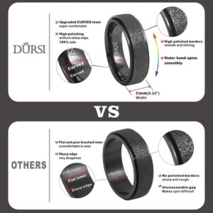 DURSI Spinner Ring for Women Men Fashion Stainless Steel Fidget Ring for Anxiety Sand Blast Finish 6MM / 8MM (Black 6mm, 4)