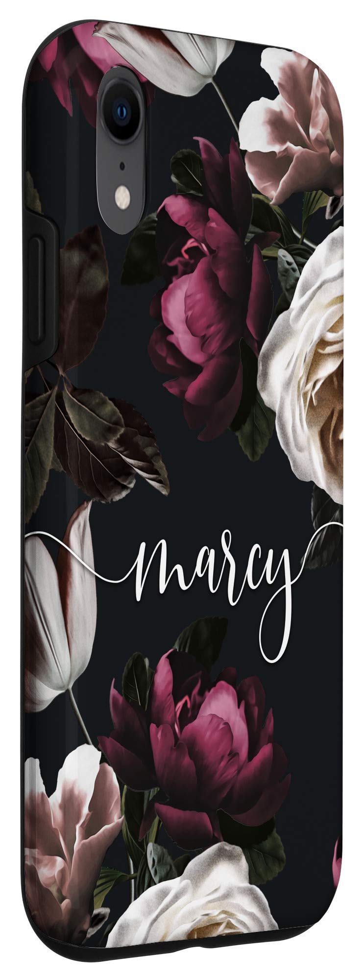 iPhone XR Marcy - Elegant Floral Rose & Peony Personalized Name Case