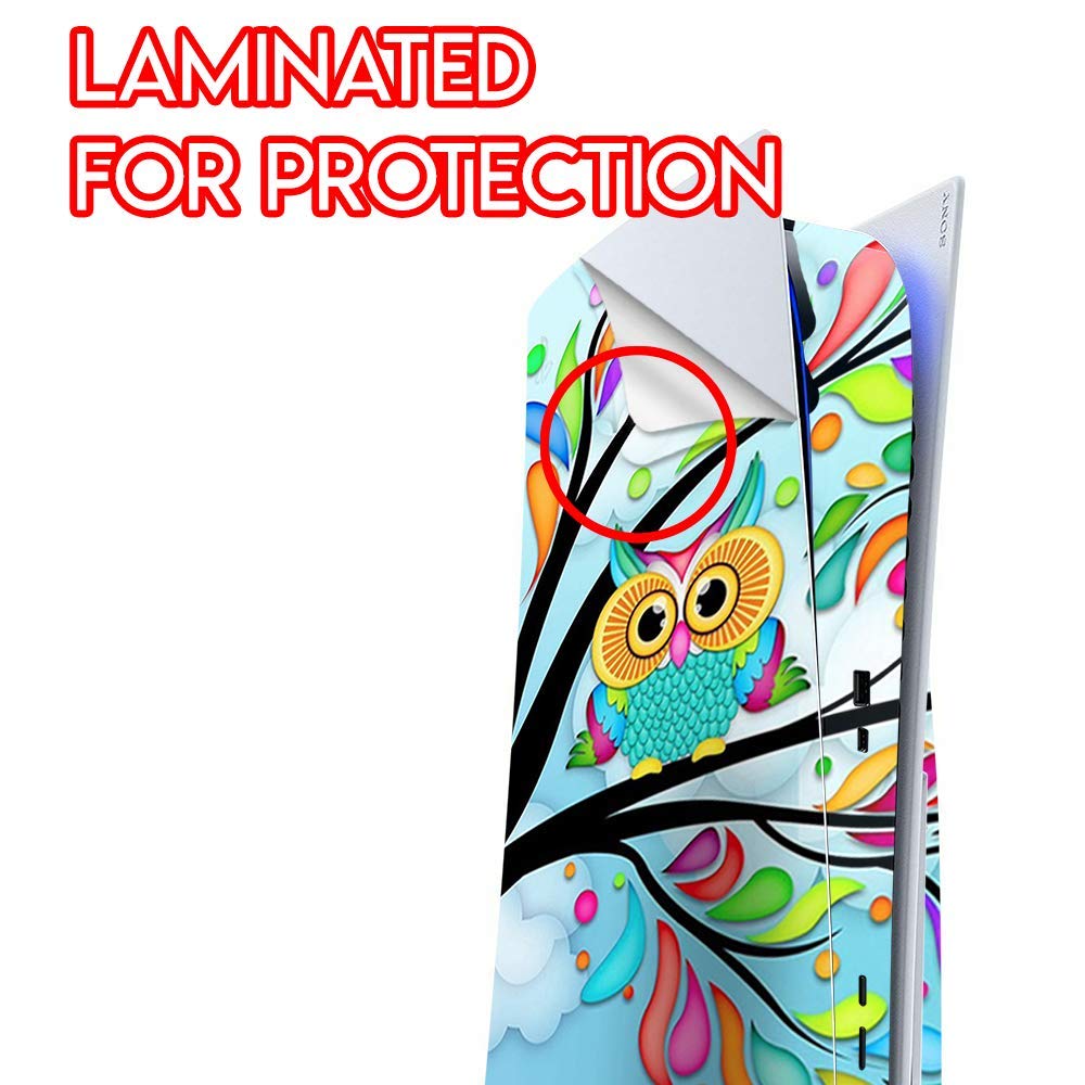 ITS A Skin Skins Compatible with Sony Playstation 5 Console Disc Edition - Protective Decal Overlay Stickers wrap Cover - Colorful Artistic Owl in Tree