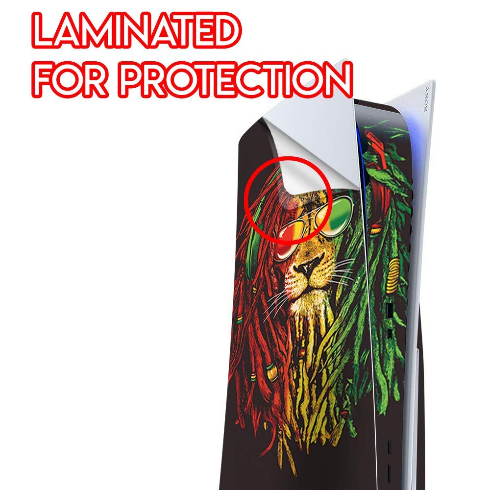 ITS A Skin Skins Compatible with Sony Playstation 5 Console Disc Edition - Protective Decal Overlay Stickers wrap Cover - Rasta Dread Lion Irie