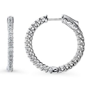 BERRICLE Sterling Silver Cubic Zirconia CZ Medium Fashion Inside-Out Hoop Earrings for Women, Rhodium Plated 1"