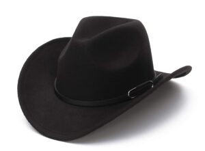 gemvie cowboy hat for men women classic roll up brim fedora cowgirl hat western cowboy hat with belt black