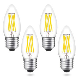 aielit e26 candelabra led bulbs daylight, dimmable bright white 5000k, 6w b11 candle light bulb 60 watt equivalent for bathroom vanity dining living room kitchen chandelier pendant lights, 4-pack