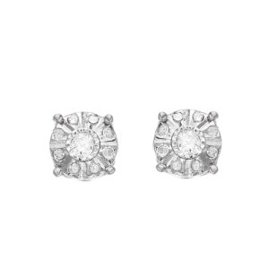 Beyond Brilliance 1/10 Carat Diamond, Illusion-Set Sterling Silver Round Composite Diamond Stud Earrings Natural Diamond Earrings For Women, Gift Box Included