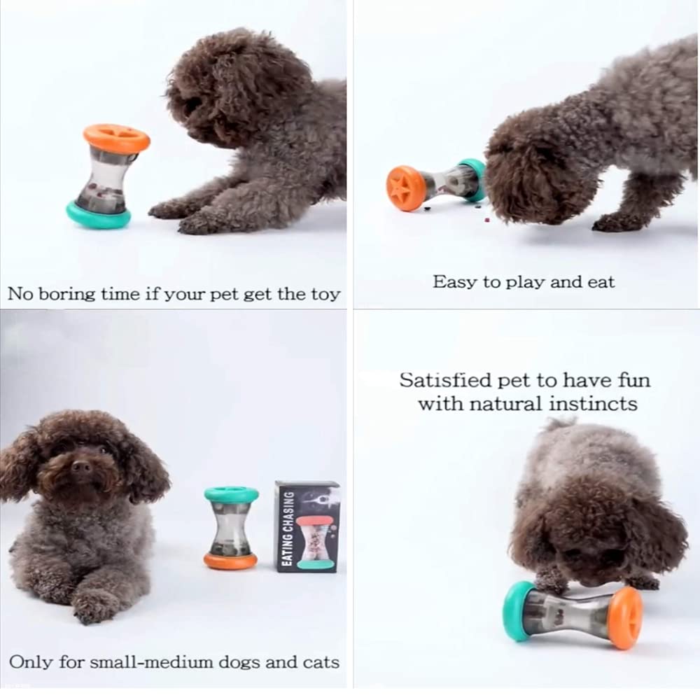 TJOUL Dog Treat Dispensing Puzzle Toys for Small Dogs to Keep Busy,Interactive Chase Toys for Dog Improves Digestion,Enrichment Dog Food Slow Feeder,Barbell-Shaped Dog IQ Treat Dispenser Toys