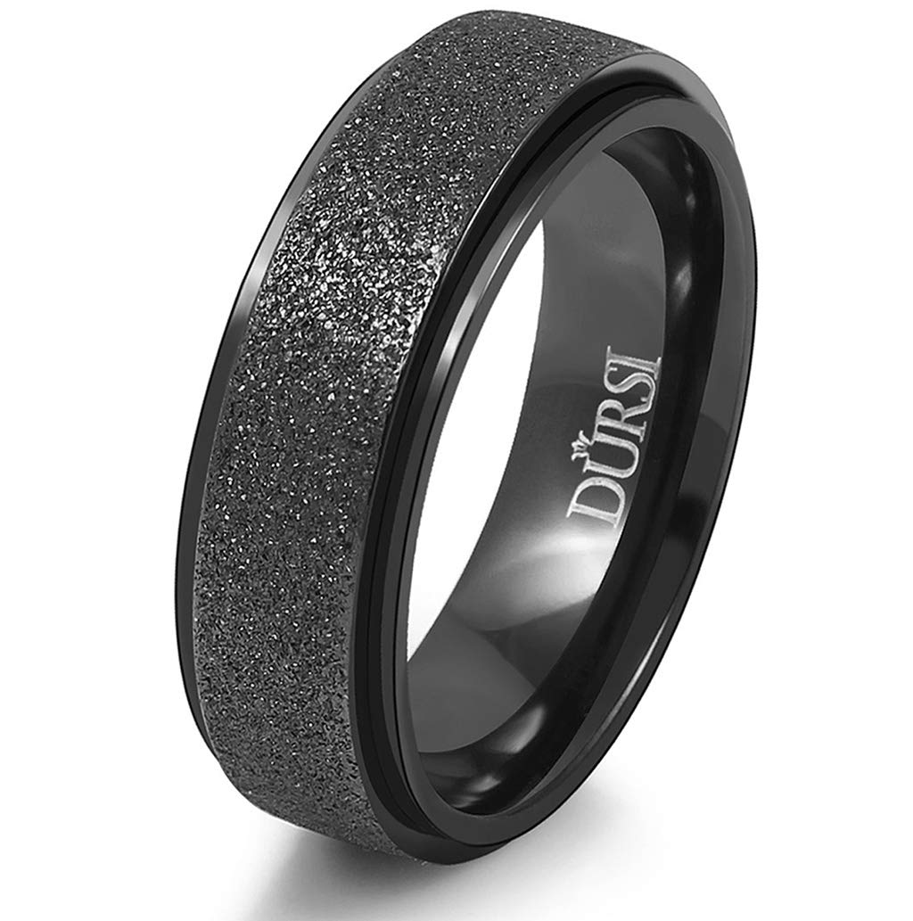 DURSI Spinner Ring for Women Men Fashion Stainless Steel Fidget Ring for Anxiety Sand Blast Finish 6MM / 8MM (Black 6mm, 4)