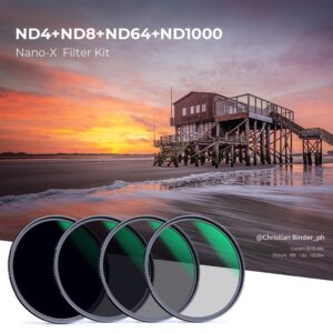 K&F Concept 77mm Fixed ND4 ND8 ND64 ND1000 Lens Filters Kit-Optical Glass Neutral Density Lens Filter with 28 Multi-Coated (Nano-X Series)