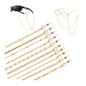 heidkrueger 10 pieces eyeglass chains string holders for women men gold link necklace around neck glasses mask chain lanyard eyewear retainer accessory chain