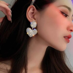 xerling full clear rhinestones love heart drop dangle hoop earrings sparkling glitter jewelry crystal stud earrings for wedding party