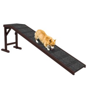 pawhut dog ramp for bed, pet ramp for dogs with non-slip carpet and top platform, 74" x 16" x 25", brown