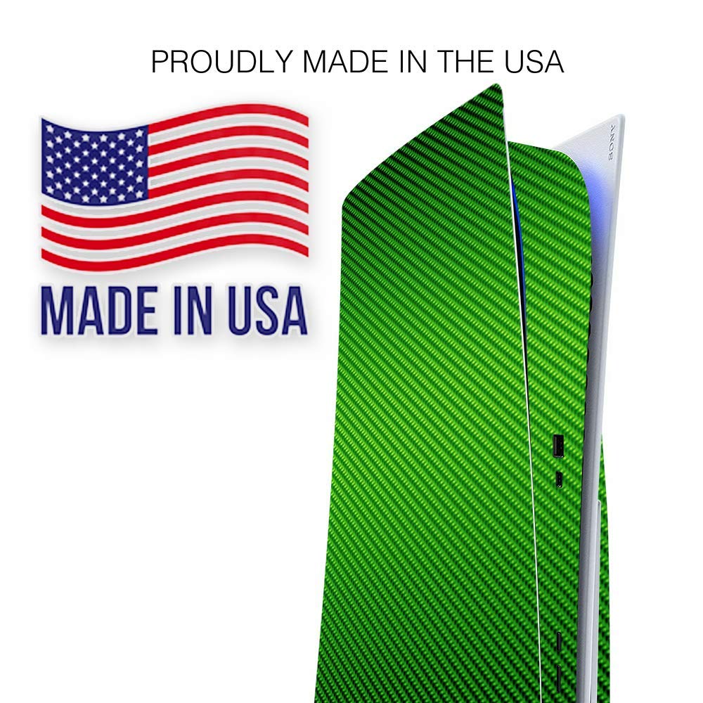 ITS A Skin Skins Compatible with Sony Playstation 5 Console Disc Edition - Protective Decal Overlay Stickers wrap Cover - Lime Green Carbon Fiber Look