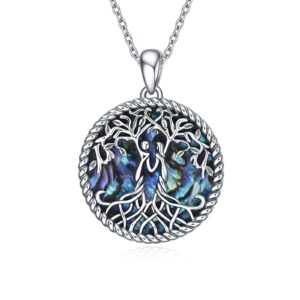 yfn sister gifts from sister, sterling silver tree of life sister abalone/turquoise pendant necklace jewelry, birthday jewelry gift necklaces for sisters