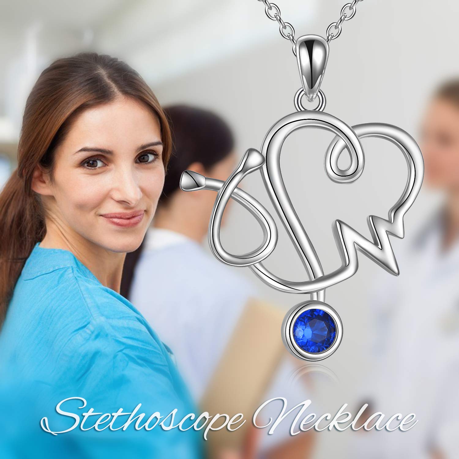 TIGER RIDER Stethoscope 925 Sterling Silver Zircon Necklace for Women, Medical Jewelry for Nurse, Jewelry Pendant Necklace Graduation Gift for Doctor, Best Friends