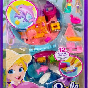 Polly Pocket Compact Playset, Dolphin Beach with Micro Polly, Mermaid Doll & Accessories, Travel Toys with Surprise Reveals