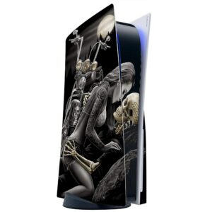 its a skin skins compatible with sony playstation 5 console disc edition - protective decal overlay stickers wrap cover - biker skeleton full moon tattoo